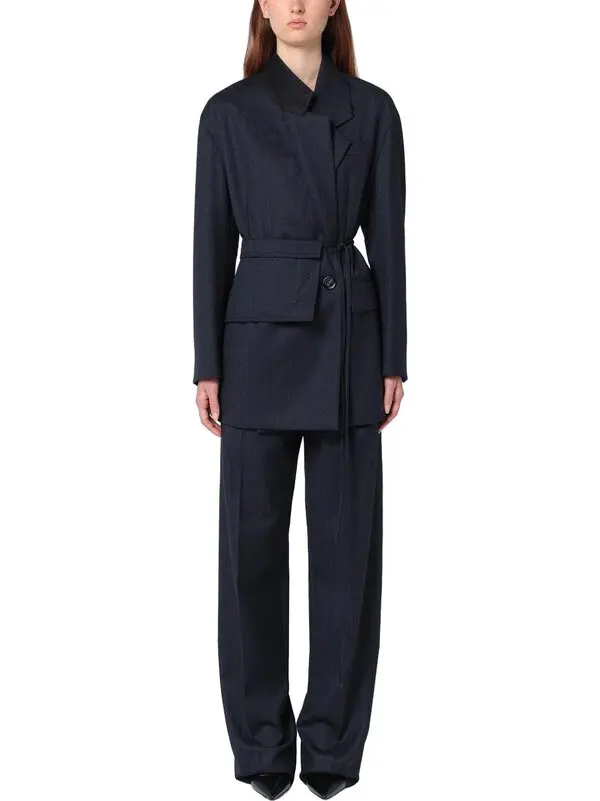 Bottega Veneta Blue Mélange Striped Wool Jacket - Black