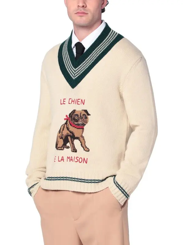 Valentino Garavani Le Chien De La Maison Embroidered Wool Sweater - Beige