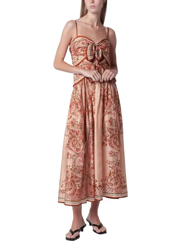 Zimmermann Aster Midi Dress With Silk Scarf Detail - Multicolor