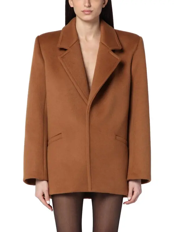 Saint Laurent Camel Wool Short Coat - Brown