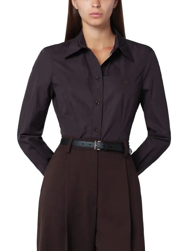 Burberry Cotton Shirt With Check Motif - Brown