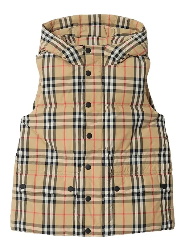 Burberry Sleeveless Down Jacket With Check Motif - Beige