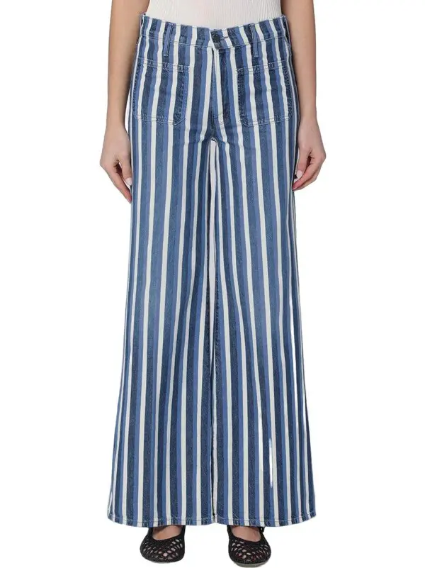 MOTHER The Patch Pocket Twister Sneak Striped Wide Jeans - Blue