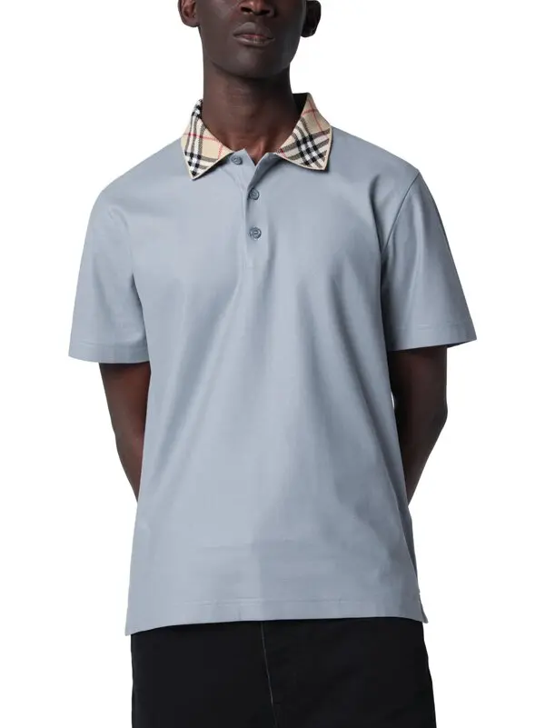 Burberry Cotton Polo With Check Collar - Grey