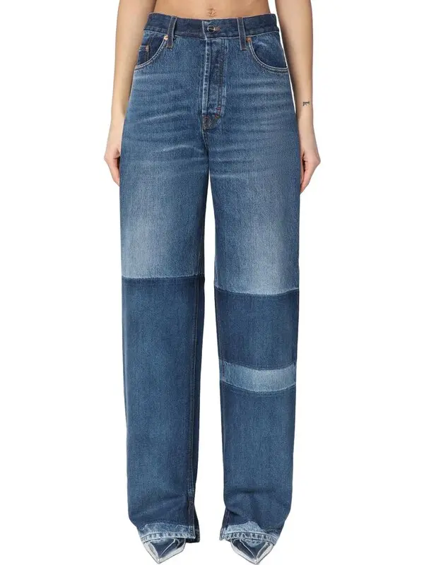 Gucci Two-tone Wide-leg Jeans With Stone-washed Treatment - Blue