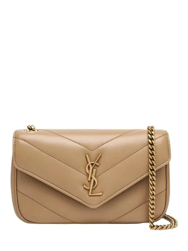 Saint Laurent Loulou Mini Leather Shoulder Bag - Beige