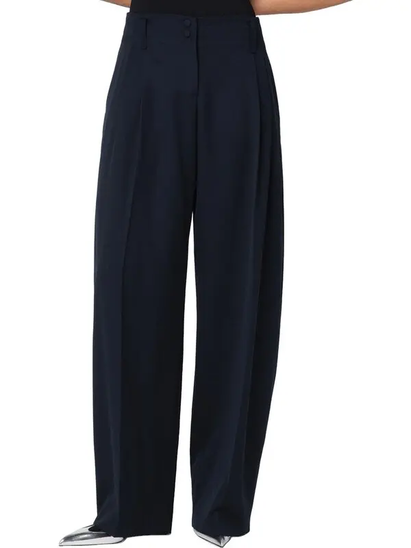 Alexander McQueen Navy Wool Wide Leg Trousers - Blue