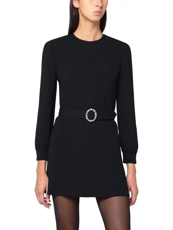 Saint Laurent Sable Mini Dress With Crystal Buckle Belt - Black
