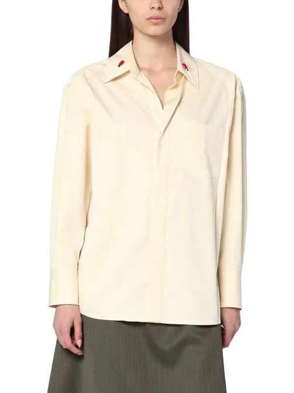 Bottega Veneta Cream Cotton And Silk Shirt With Enamel Detail - Beige