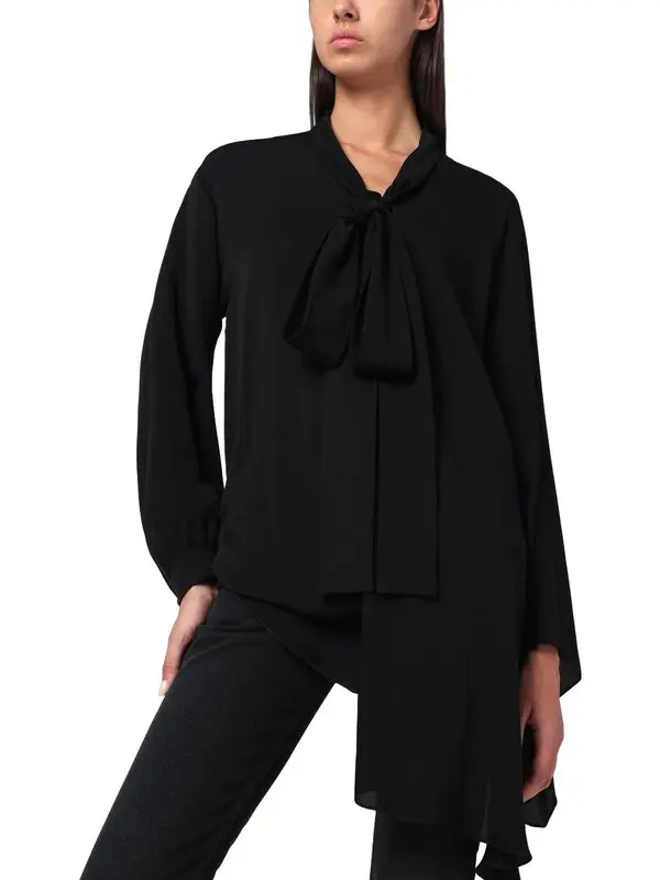 Balenciaga Asymmetrical Silk Blouse With Scarf Detail - Black