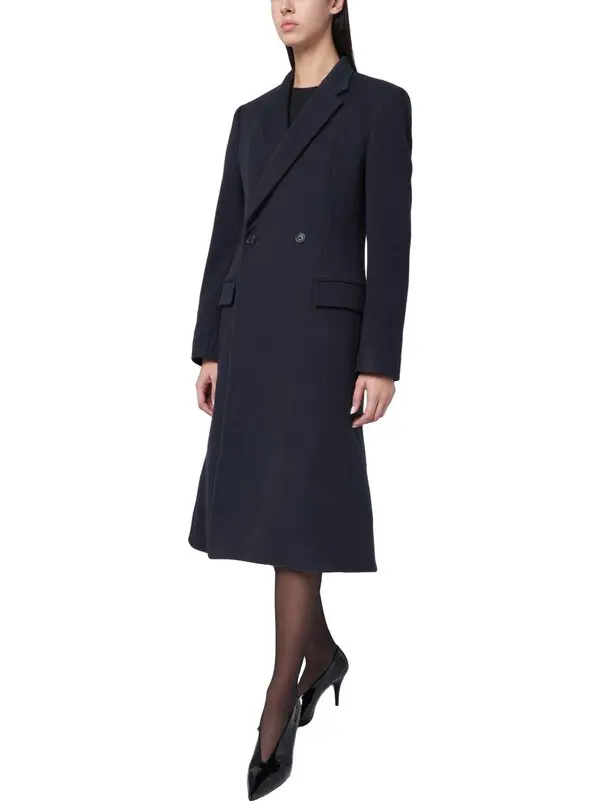 Balenciaga Navy Midi Godet Wool Coat - Blue