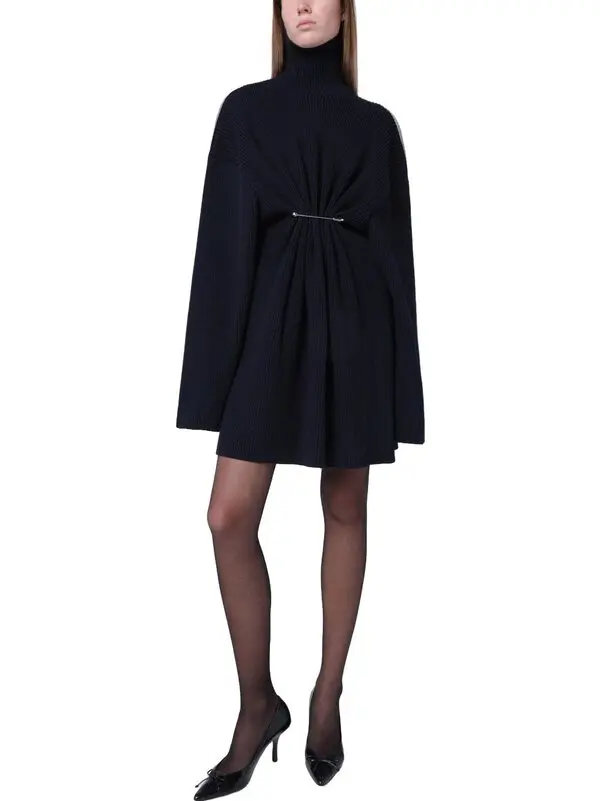 Balenciaga Wool And Cotton Blend Ribbed Mini Dress - Blue