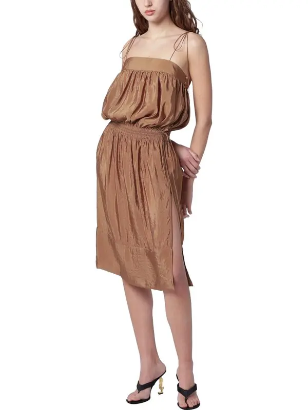 Saint Laurent Spaghetti Strap Dress With Side Slits - Brown
