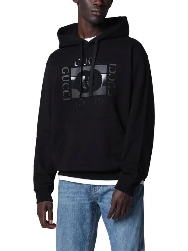 Gucci Cotton Sweatshirt With Tone-on-tone Logo Print - Black