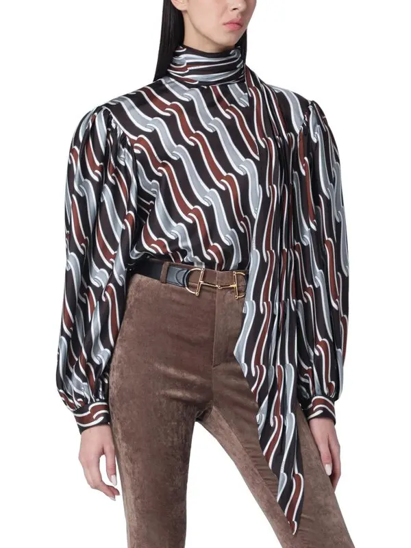 Gucci Printed Silk Twill Blouse - Grey