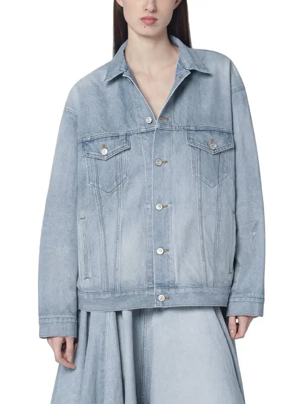 Balenciaga Distressed Denim Jacket - Light Blue