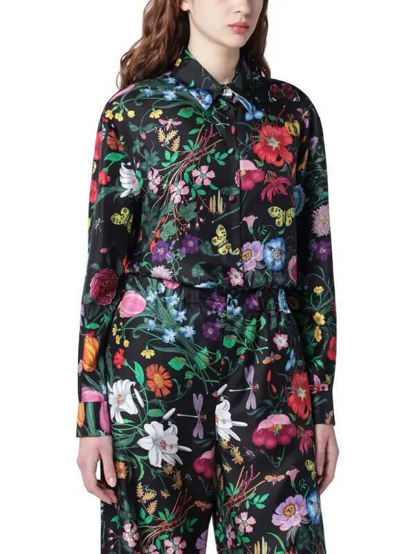 Gucci Silk Twill Shirt With Flora Print - Multicolor