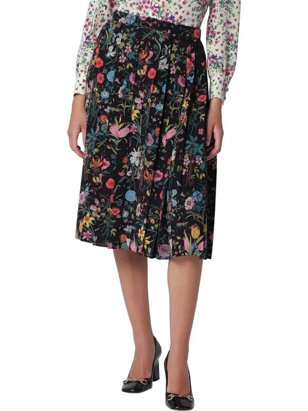 Gucci Pleated Midi Skirt With Flora Print - Black
