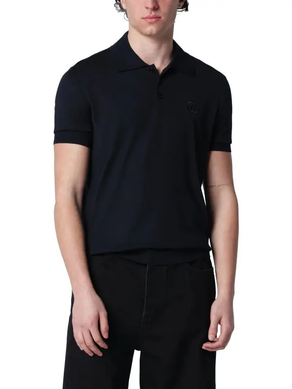 Gucci Dark Wool Knit Polo With Gg Embroidery - Blue