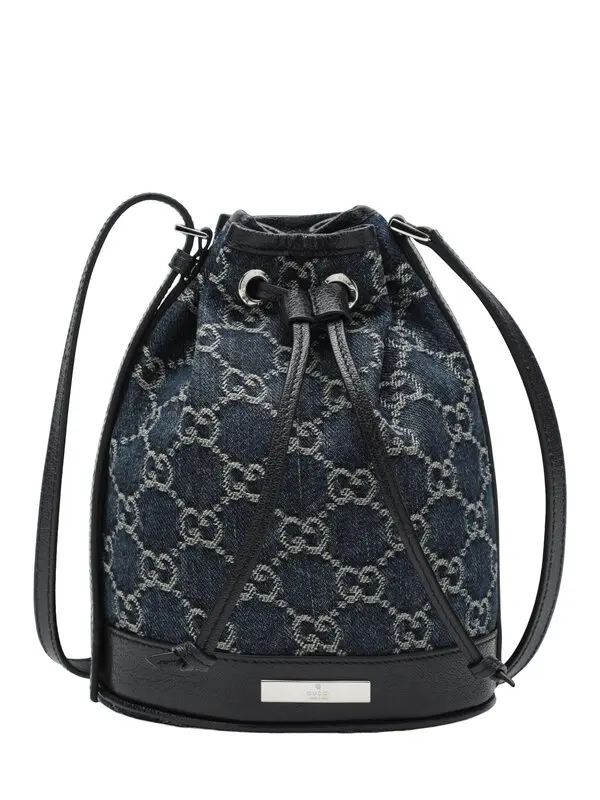 Gucci Mini Bucket Bag With Plaque In Gg Délavé Denim - Blue