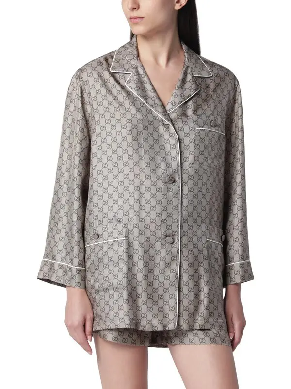 Gucci Silk Twill Shirt With Gg Print - Beige