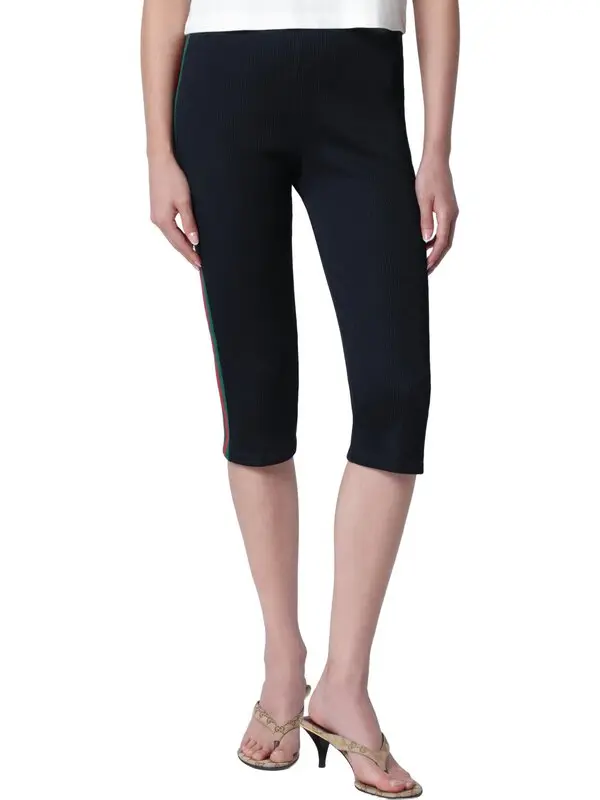 Gucci Ribbed Cotton Jersey Capri Pants With Web Detail - Blue