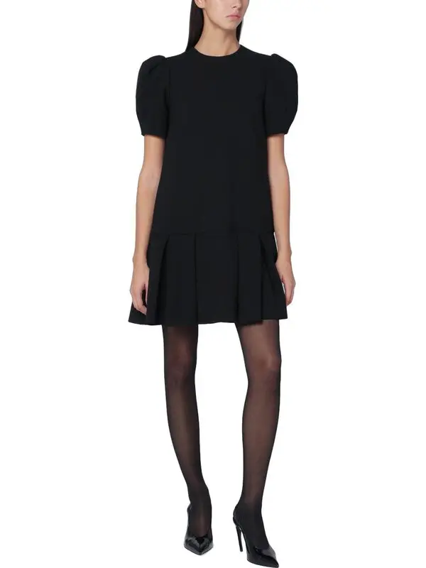 Moschino Mini Dress With Puff Sleeves And Pleated Skirt - Black
