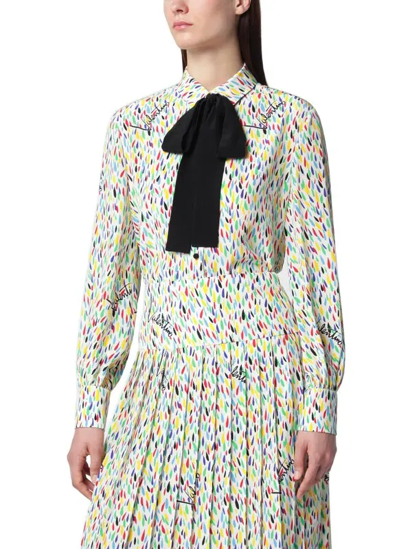 Valentino Garavani Silk Blouse With Neck Bow And Logo Print - Multicolor