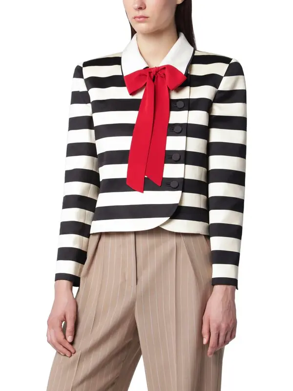 Valentino Garavani Striped Cotton Jacket With Maxi Bow Detail - Black