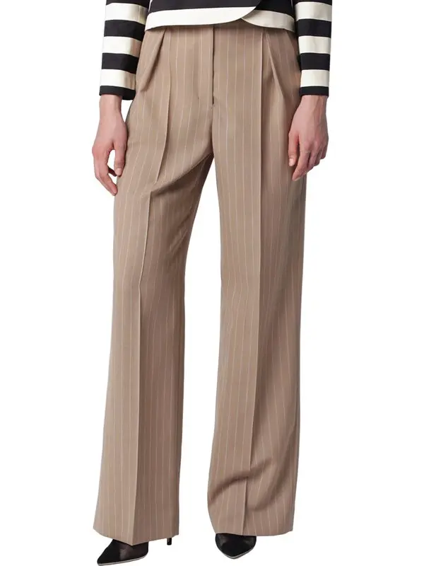 Valentino Garavani Mud-colored Pinstripe Wool Trousers - Beige