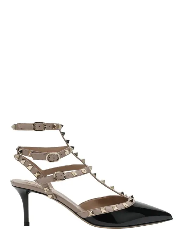 Valentino Garavani Rockstud Strap Pumps In Patent Leather - Black