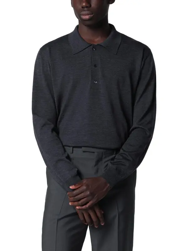 Valentino Garavani Wool Polo Shirt With Vlogo Embroidery In Anthracite - Grey