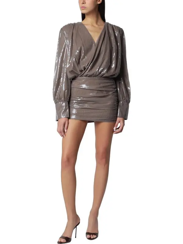 ROTATE BY BIRGER CHRISTENSEN Sequin Long-sleeve Mini Dress - Beige