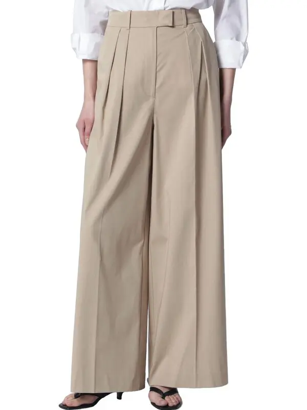 ANINE BING Lou Pleated Wide-leg Trousers - Beige