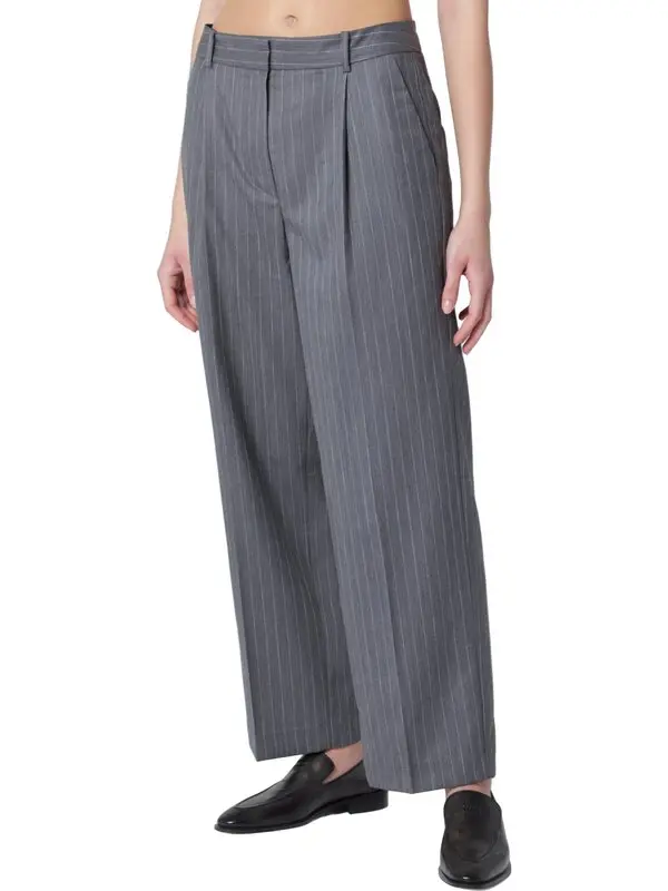 ANINE BING Trent Cropped Trousers In Light Pinstripe Wool - Grey