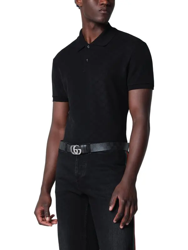 Gucci Gg Jacquard Technical Jersey Polo Shirt - Black