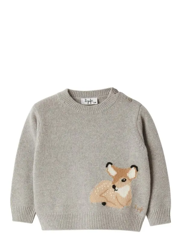 IL GUFO Mélange Virgin Wool Jumper With Fawn Inlay - Grey