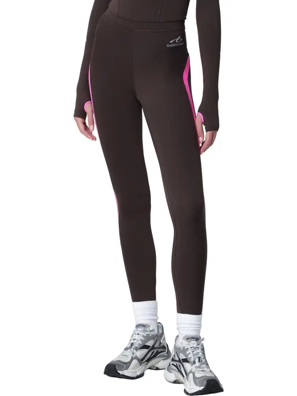 Balenciaga Techwear Leggings In Khaki/neon Pink Technical Fabric - Brown