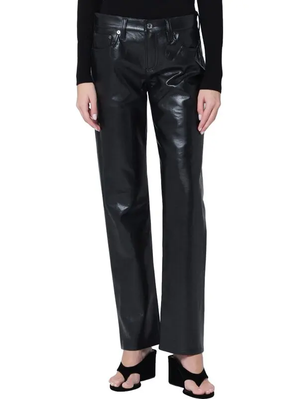 AGOLDE Faux Leather Low Rise Slim Trousers - Black