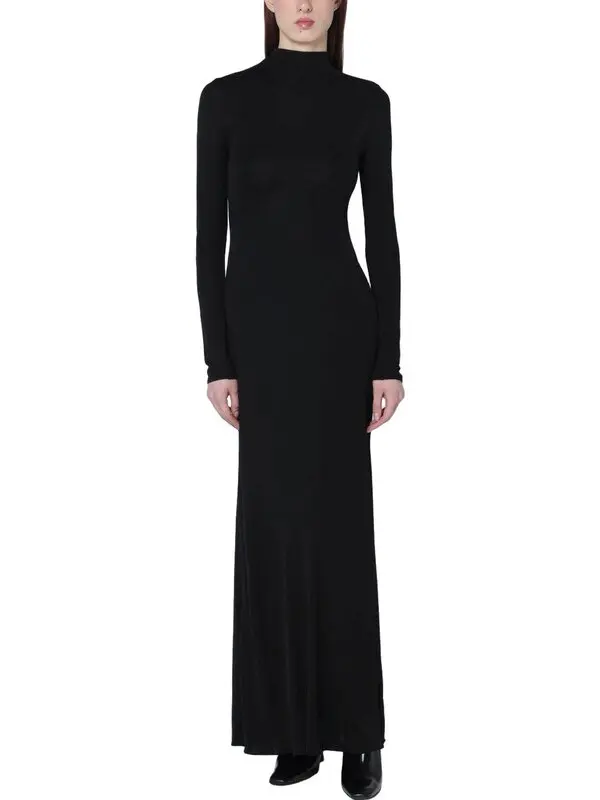 Alaïa Long Sleeve High Neck Maxi Dress - Black