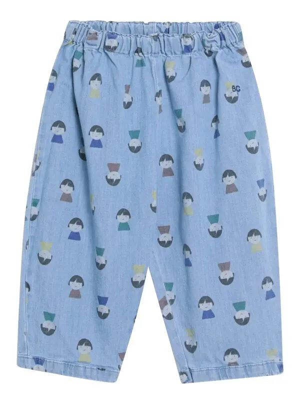 BOBO CHOSES Printed Denim Trousers - Light Blue