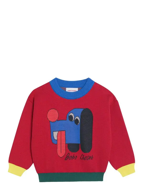 BOBO CHOSES Crew Neck Sweater With Dog Intarsia - Red