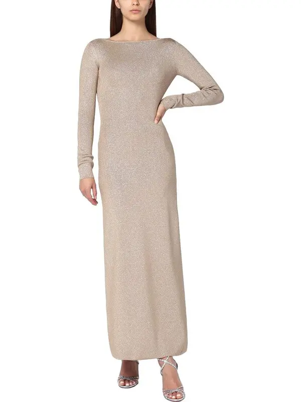 Max Mara Long Dress In Viscose And Lurex Yarn - Beige