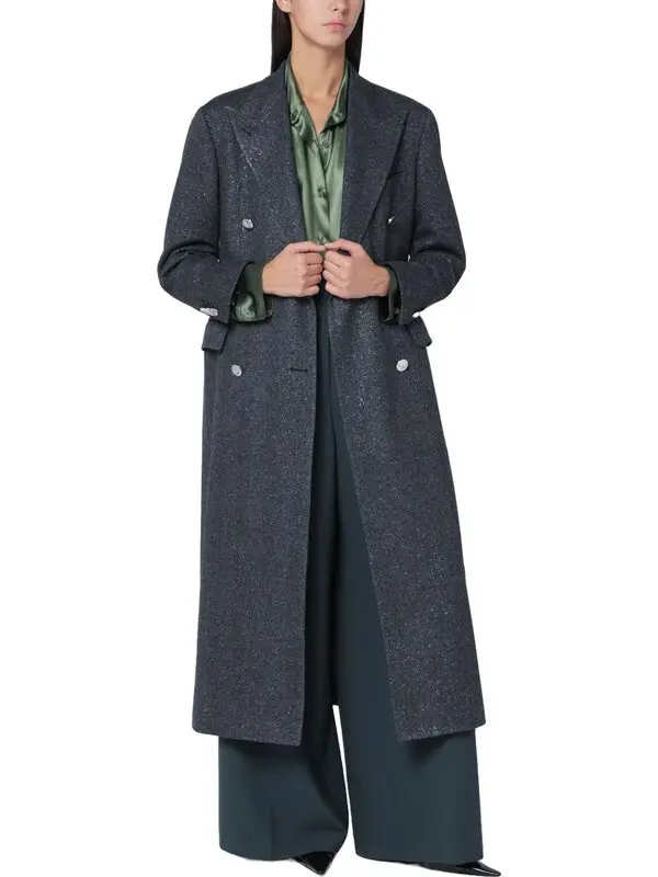 Tagliatore Houndstooth Double-breasted Wool Blend Coat - Black