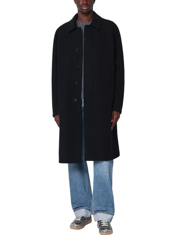 Harris Wharf London Navy Virgin Wool Single-breasted Coat - Blue