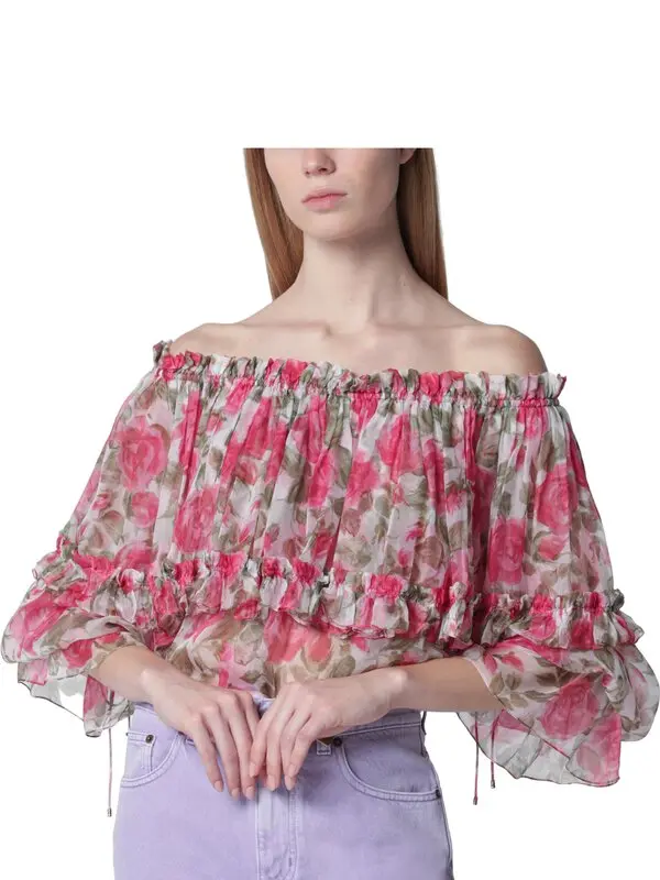 Chloé Puff Sleeve Off-shoulder Silk Top - Multicolor