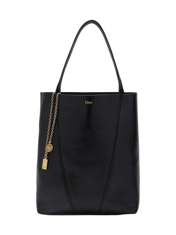 Chloé Black Medium Tote Bag In Grained Calfskin Leather - Blue