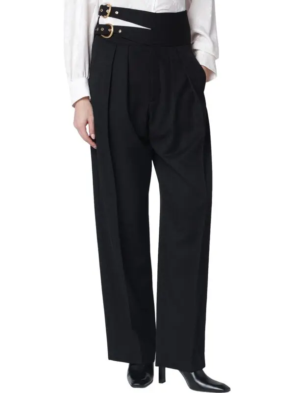 Chloé Tailored Trousers With Double Belt And Gold Buckles - Black