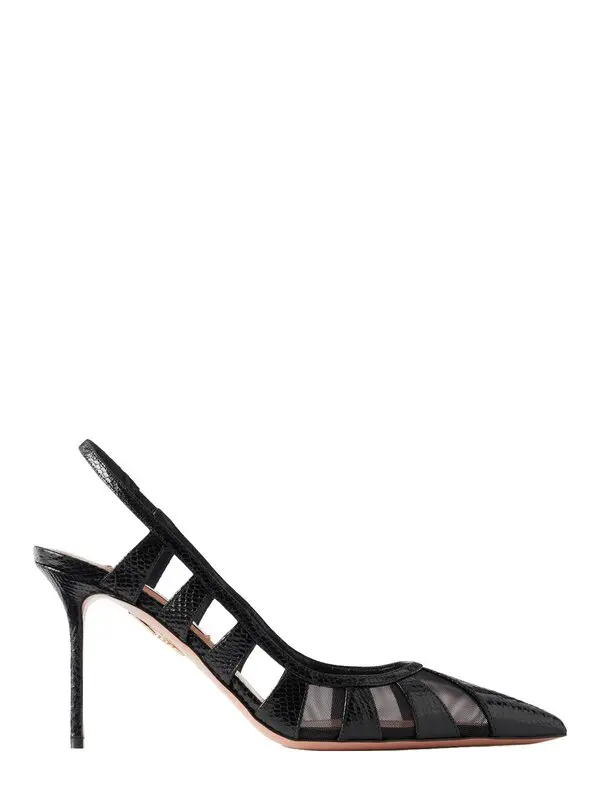 AQUAZZURA Screen 85 Cut Out Mesh-trimmed Leather Pumps - Black