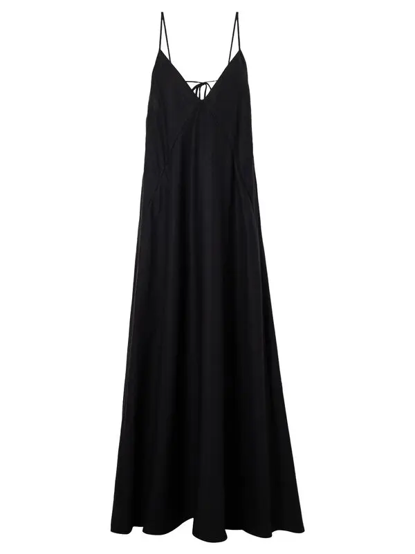 Another Tomorrow Knotted Paneled Linen Maxi Dress - Black